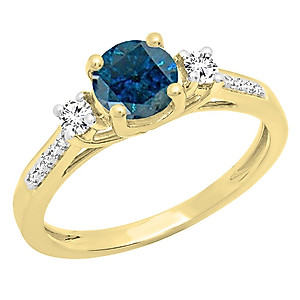 Dazzlingrock Collection 5 MM Round Blue Diamond, White Sapphire & Diamond Ladies Engagement Ring in 14K Yellow Gold, Size 8