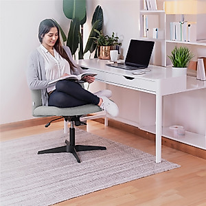 NYPOT Criss Cross Chair - Wide Armless Desk Chair No Wheels, Cross Legged Office Chair, Adjustable Modern 360 Swivel Vanity, Fabric Padded,120° Rocking Ergonomic Mid Back Computer Task Chair - Grey