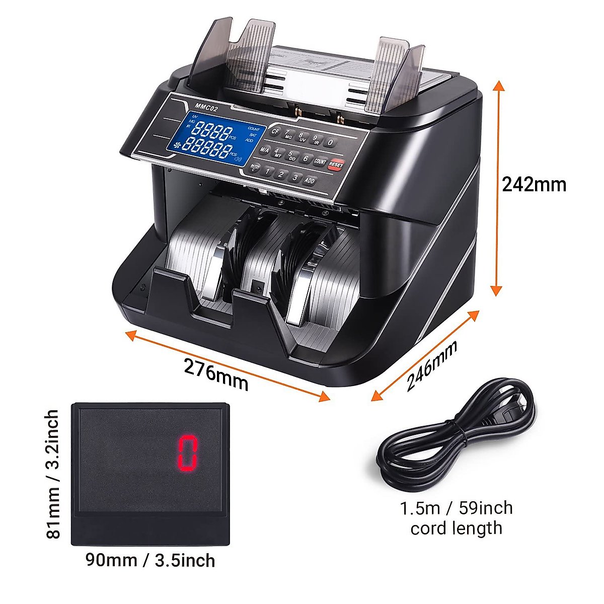 Money Counter with UV/MG/IR/DBL/HLF/CHN Counterfeit Detection - USA/EUR Business Grade with LED Display/Add/Batch Modes,1,000 Bills/Min-No Count Amounts
