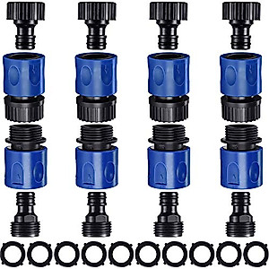 16 Pieces Garden Hose Quick Connector 3/4 Inch Plastic Water Hose Fittings Male and Female Connectors Hose End Adapters with 10 Pieces Rubber Gaskets (Blue, Black)