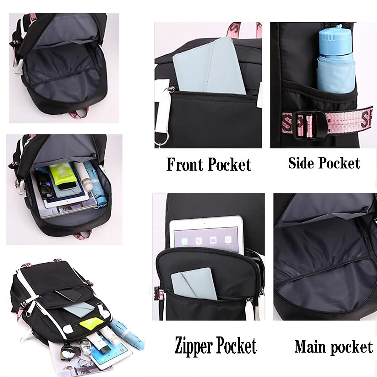 Stylifeo Teenage Girls' Backpack, Middle School Backpack Students Bookbag Daypack for Teen Girls,with USB Charge Port (Black and White)