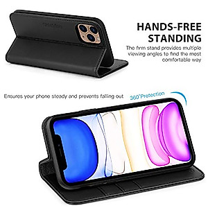 SHIELDON iPhone 11 Pro Max Case, Genuine Leather Auto Sleep Wake Wallet Case Flip Magnetic Cover RFID Blocking Card Slots Kickstand Shockproof Case Compatible with iPhone 11 Pro Max (6.5-inch) - Black