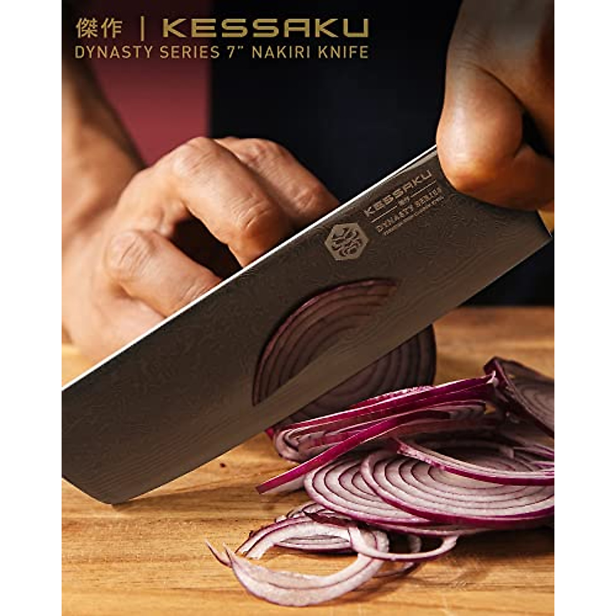 KESSAKU Nakiri Knife - 7 inch - Damascus Dynasty Series - Asian Vegetable Cleaver - Razor Sharp Kitchen Knife - Forged 67-Layer Japanese AUS-10V Stainless Steel - G10 Garolite Handle with Blade Guard