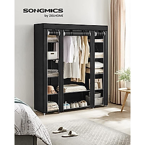 SONGMICS Closet Wardrobe, Portable Closet for Bedroom, Clothes Rail with Non-Woven Fabric Cover, Clothes Storage Organizer, 59 x 17.7 x 69 Inches, 12 Compartments, Black ULSF03H
