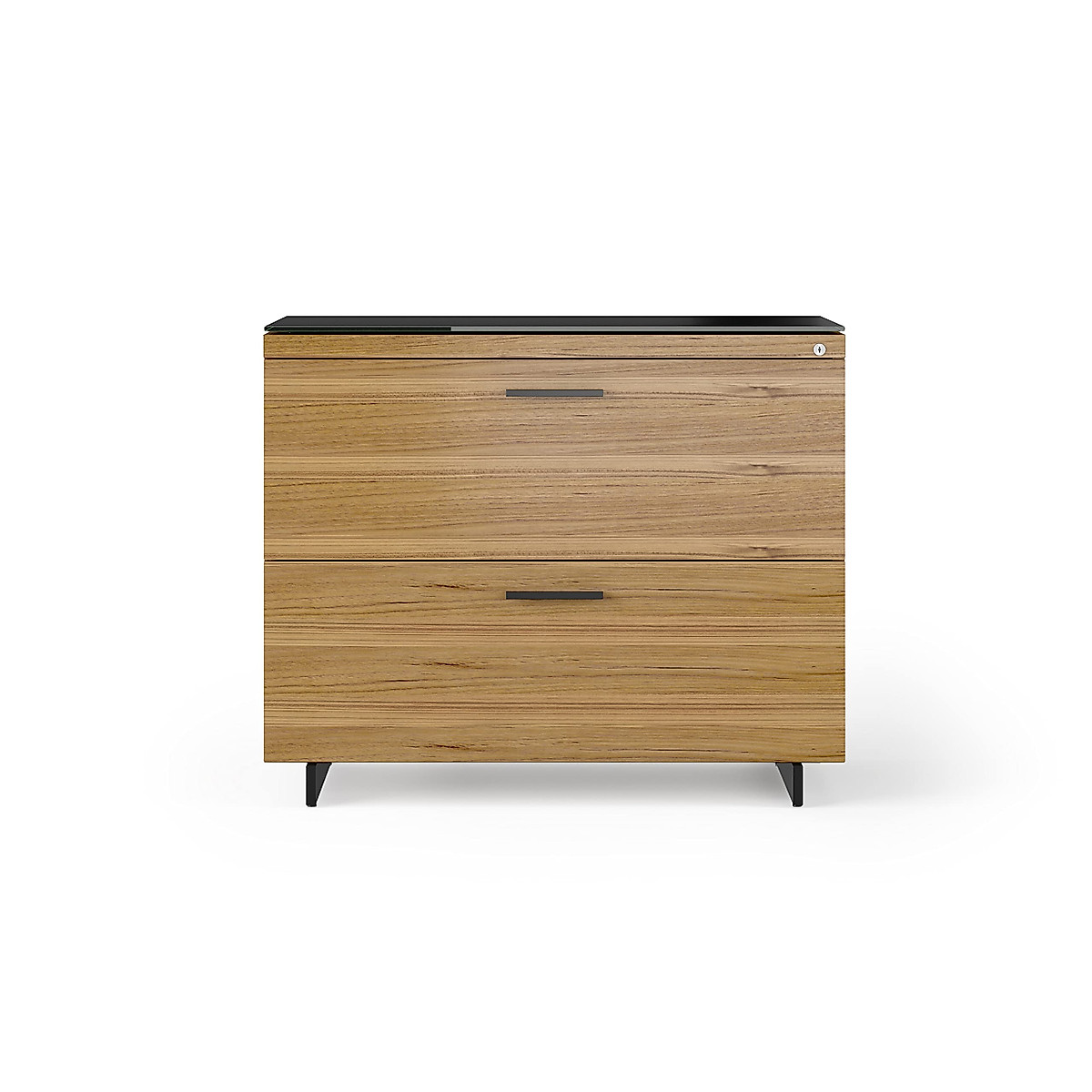 BDI Furniture Sequel 20 6116-35'' Locking Lateral 2-Drawer File Cabinet for Home or Office with Letter or Legal-Sized File Drawer, Satin-Etched Tempered Glass Top, Natural Walnut