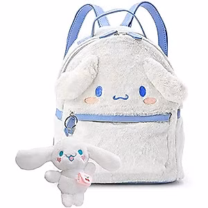 hanaiette Cute plush Cinnamoroll backpack+small pendant, Kawaii mini cartoon backpack, school girl backpack (white)