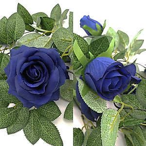 Jing-Rise 2pcs 6.5Ft Artificial Silk Rose Vine Fake Flower Hanging Garland Artificial Plants for Wedding Party Garden Outdoor Home Hotel Office Shop Arch Wall Mirror Decoration (Royal Blue)