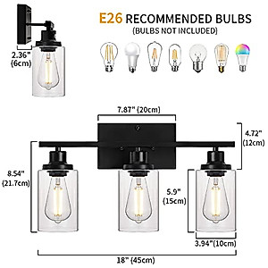 GZBEINI 3 Lights Bathroom Vanity Light Fixture Black Vanity Light Fixtures for Bathroom Above Mirror Modern Wall Sconce Light Fixture,3 Vanity Lights for Bathroom Over Mirror