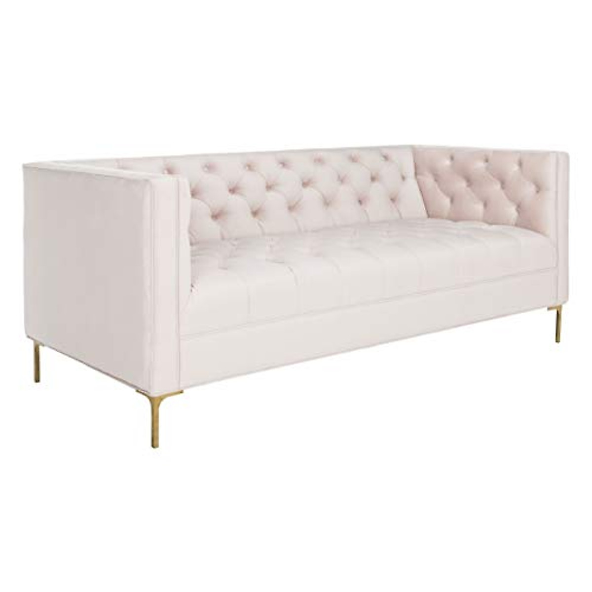 Safavieh Couture Home Vydia Glam Blush Pink Velvet and Gold Tufted Sofa