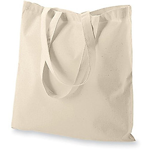 ATMOS GREEN 20 Pack 15x16 inch with 27" long handle 5 Oz NATURAL color Recycled Cotton Tote Bags Sustainable Eco Friendly reusable grocery super strong great for promotion branding gift MADE in INDIA