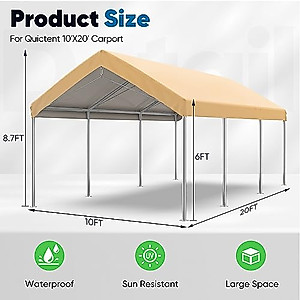 Quictent 10X20ft Heavy Duty Carport Car Canopy Galvanized Car Tent Outdoor Boat Shelter with Reinforced Steel Cables-Beige