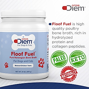 OmneDiem Floof Fuel for Cats & Dogs - Pure Norwegian Poultry Bone Broth - Pet Food Topper - Tasty Chicken Flavor, Rich in Protein - Supports The Health of The Joints, Gut, Skin & Coat - 21oz (595g)