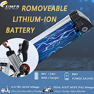 XIMFR 3 Wheel Electric Bicycle 24 Inches Tricycle Bikes Trikes for Adults with Fixed Basket to Use for Shopping Trips（Motor:350W Removable Lithium Battery:48V 13Ah）