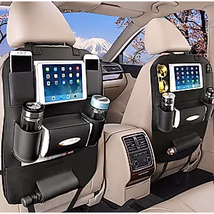 OTCPP 2 Pack PU Leather Car Seat Back Organizer for Travel (Black)
