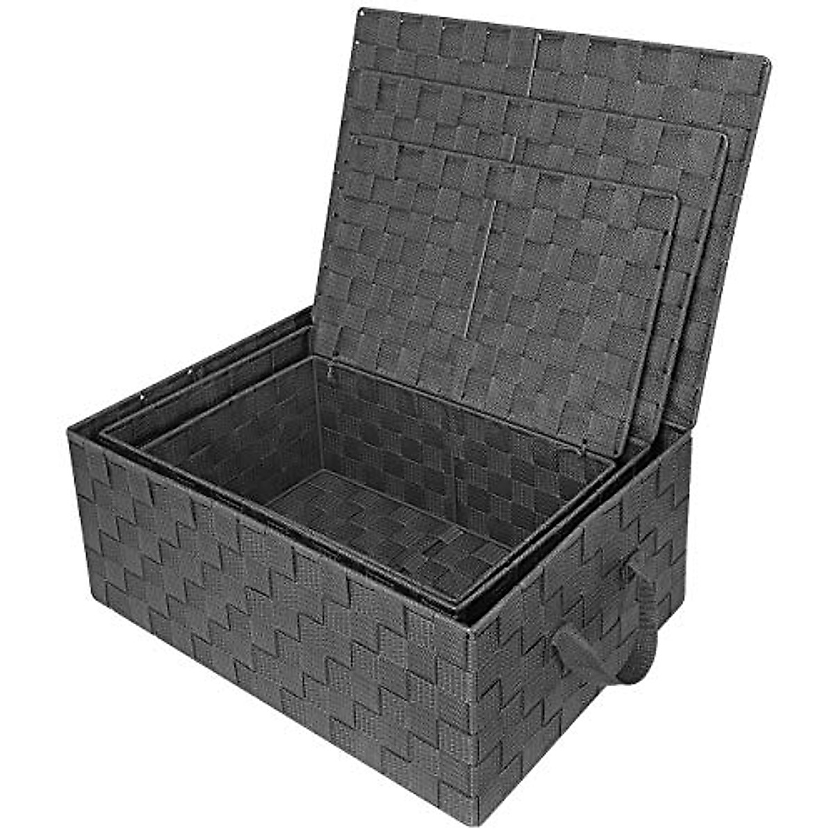Sorbus Storage Box Woven Basket Bin Container Tote Cube Organizer Set Stackable Storage Basket Woven Strap Shelf Organizer Built-In Carry Handles (Woven Lid Baskets - Gray)