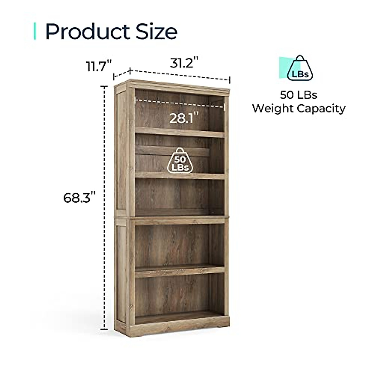 LINSY HOME 5-Shelf Bookcase, Bookshelves Floor Standing Display Storage Shelves 68 in Tall Bookcase Home Decor Furniture for Home Office, Living Room, Bed Room - Light Brown