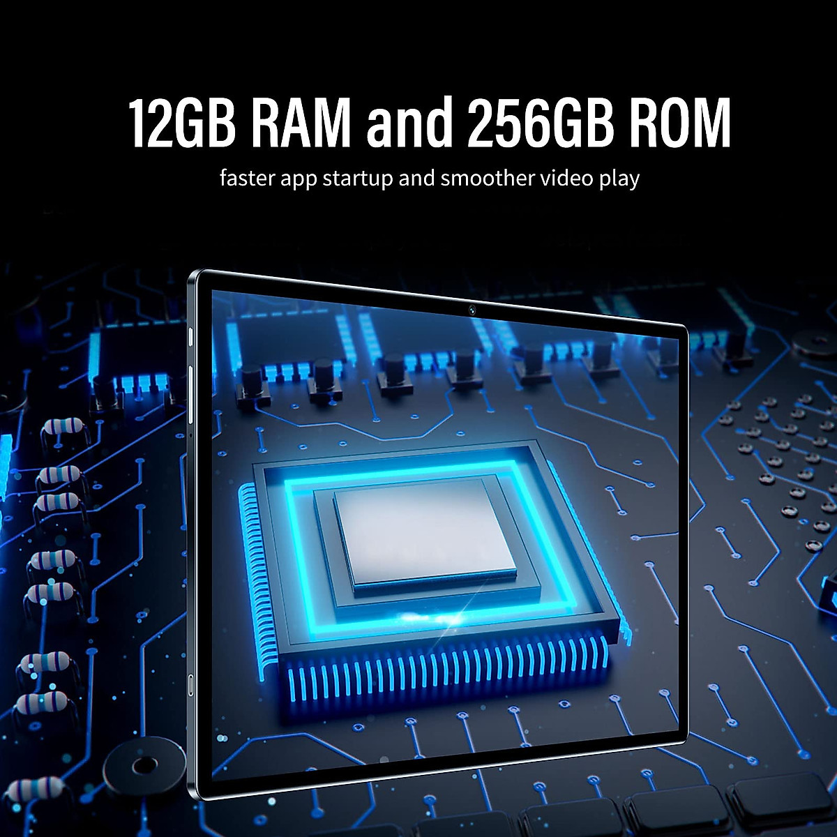 Gugxiom Tablet with Keyboard, 10.1in Office Tablet, 12GB RAM 256GB ROM Gaming Tablet, 1920x1200 FHD Display, 512GB Expandable, 12MP+24MP Camera, Octa Core CPU (Light Blue)