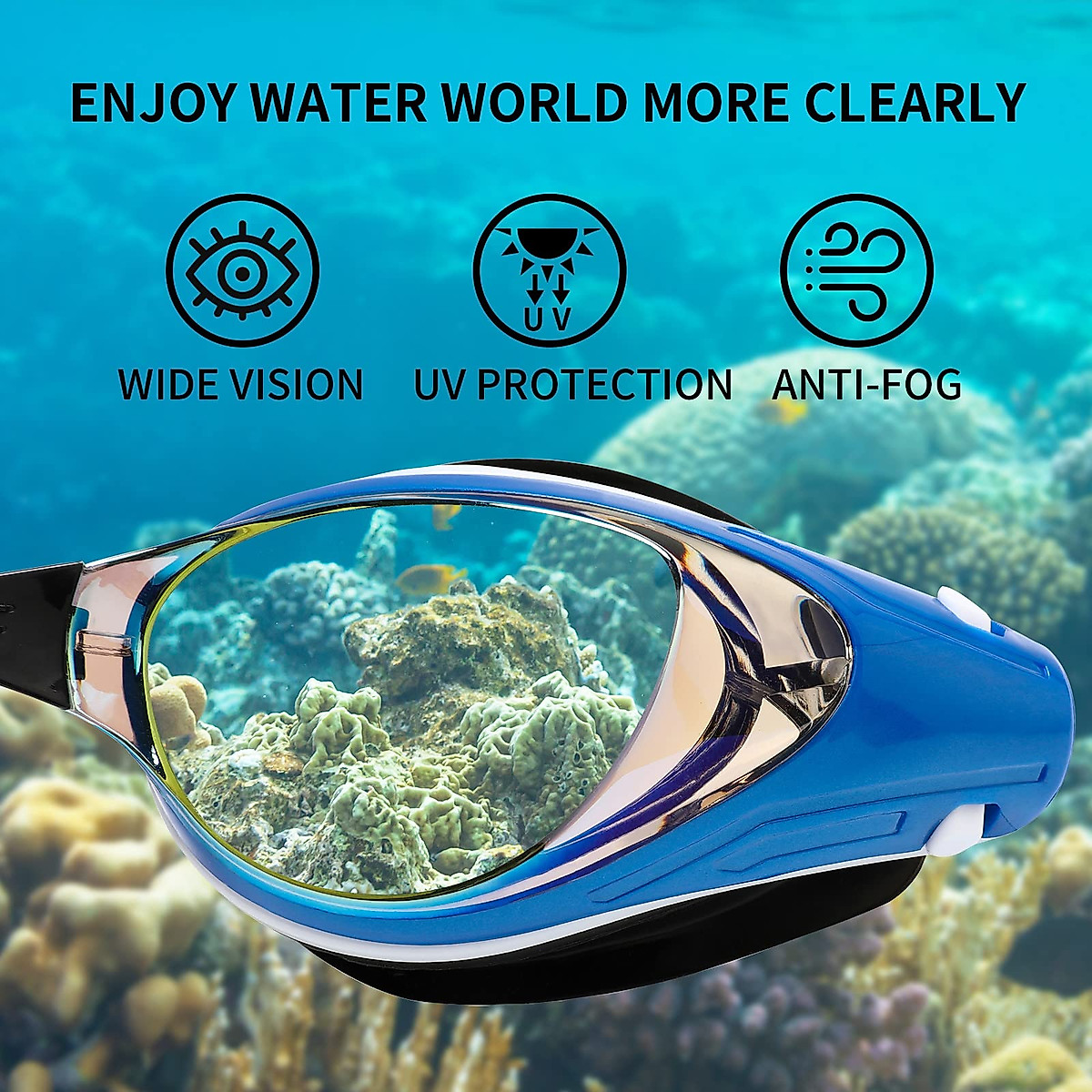 Nearsighted Swim Goggles, Shortsighted Optical Swimming Goggles No Leaking Anti Fog UV Protection for Adult Men Women