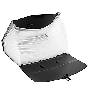 Juvale 25 Pocket Accordion File Organizer with Handle, Alphabetical Tabs, Expandable Portable File Tote for Letter Size Documents, Home, Office (13 x 10 x 3 in), Black