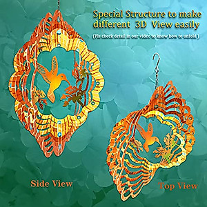 LJlifArt Wind Spinner Hummingbird 12 inches 3D Stainless Steel Mandala Decor Laser Cut Metal Art Geometric Pattern Hanging Wind Spinner Kinetic Yard Art Decorations Indoor/Outdoor Decor