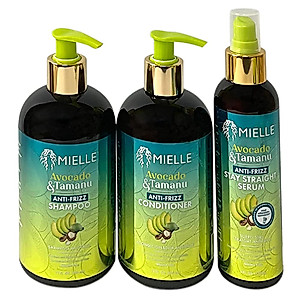 Mielle - Avocado & Tamanu – Anti-Frizz Collection - Shampoo, Conditioner, Stay Straight Serum – Bundle Combo Set 3PCS