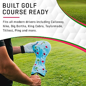 Pins & Aces LE Tropical Lawn Flamingo Head Cover - Premium, Hand-Made Leather Woods Headcover - Funny, Tour Quality Golf Club Cover - Style and Customize Your Golf Bag (Driver)