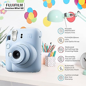 Fujifilm Instax Mini 12 Instant Film Camera (Pastel Blue), Fuji Instax Film Value Pack 30 Sheets, Protective Case, Instax Gift Bundle