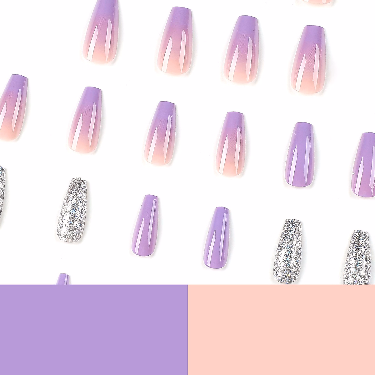 Press on Nails Medium Coffin SWEKKE Fake Nails Purple French Gradient Full Cover False Nails with Glitter Designs Acrylic Nails Glossy Glue on Nails Reusable Artificial Nails for Women Manicure