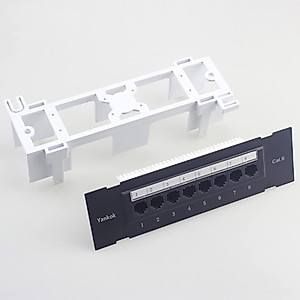 Yankok [CAT6 8 Port Patch Panel Unshielded with Coded T568A/B Wiring for RJ45 Network Cables Rack/Wall Mount 1U (Come with Bracket & Mini Punch Down Tool)