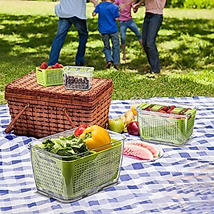 LUXEAR Fresh Container, 3PACK Produce Saver Container BPA Free Fridge Organizer for Vegetable Fruit and Salad Partitioned Food Storage Container with Vents Stay Fresh Containers Not Dishwashers Safe