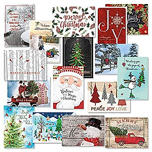 Classic Christmas Card Assortments - Holiday Greeting Cards, Set of 32, Large 5" x 7", Sentiments Inside, Envelopes Included
