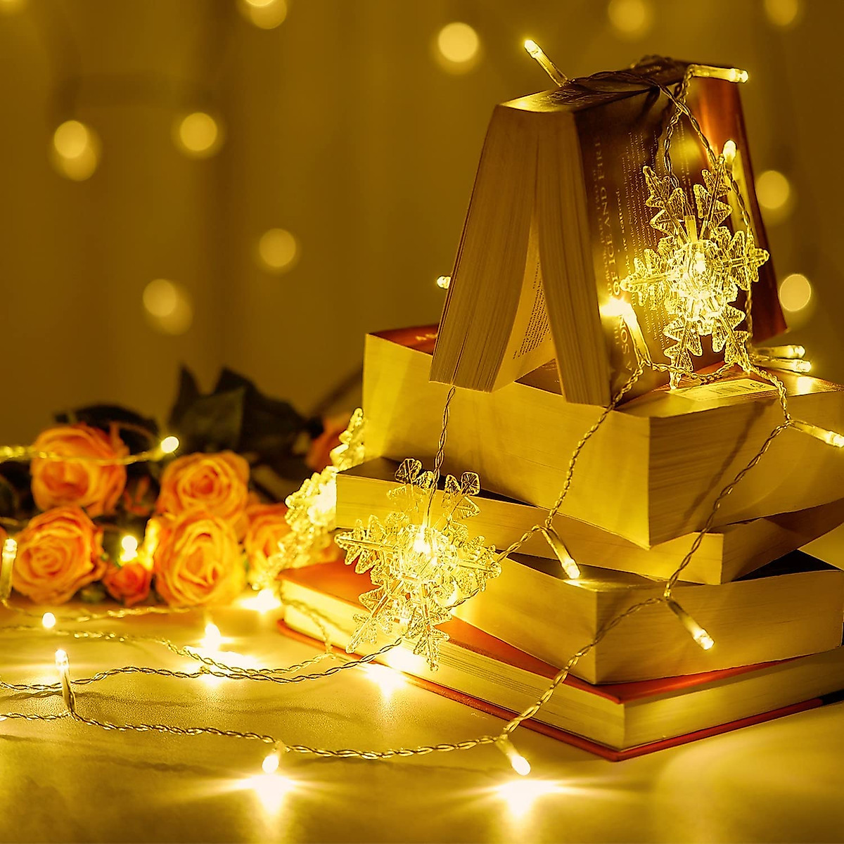 Snowflake Curtain Lights: 212 LED String Lights with 15 Snowflakes, Decorative Twinkle Window Fairy Light 8 Modes for Indoor Home Bedroom Wall Garden Patio Porch Party Wedding Xmas Decor