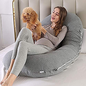 CDEN Pregnancy Pillow, C Shaped Full Body Pillow 52", Maternity Pillow Support for Back, Legs, Neck, HIPS for Pregnant Women with Removable Washable Jersey Cover(Darkgrey)