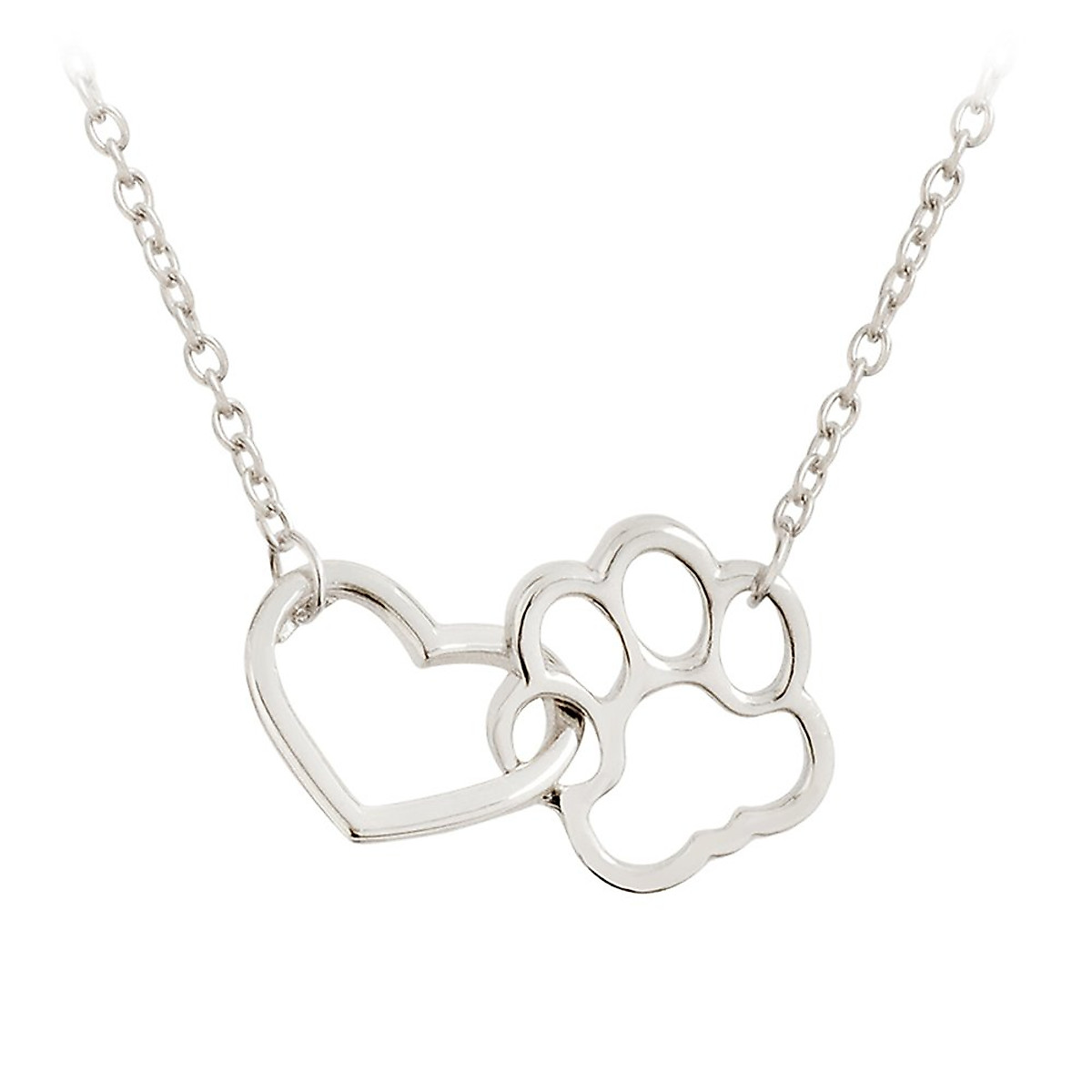 QIAN0813 Cat Dog Puppy Paw Print Stamped Pet Memorial Pendant Necklace Love Heart Necklace Jewelry (Silver)