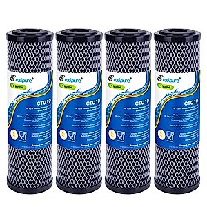 EXCELPURE 1 Micron 10" x 2.5" Whole House CTO Carbon Water Filter Cartridge Replacement for Home Countertop System, Dupont WFPFC8002, WFPFC9001, FXWTC, SCWH-5, WHEF-WHWC, WHCF-WHWC, CTO10, T01, 4PACK