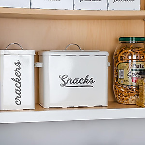 AuldHome Rustic Snack Bin, White Enamelware Snack Container Perfect for Single Serving Snacks