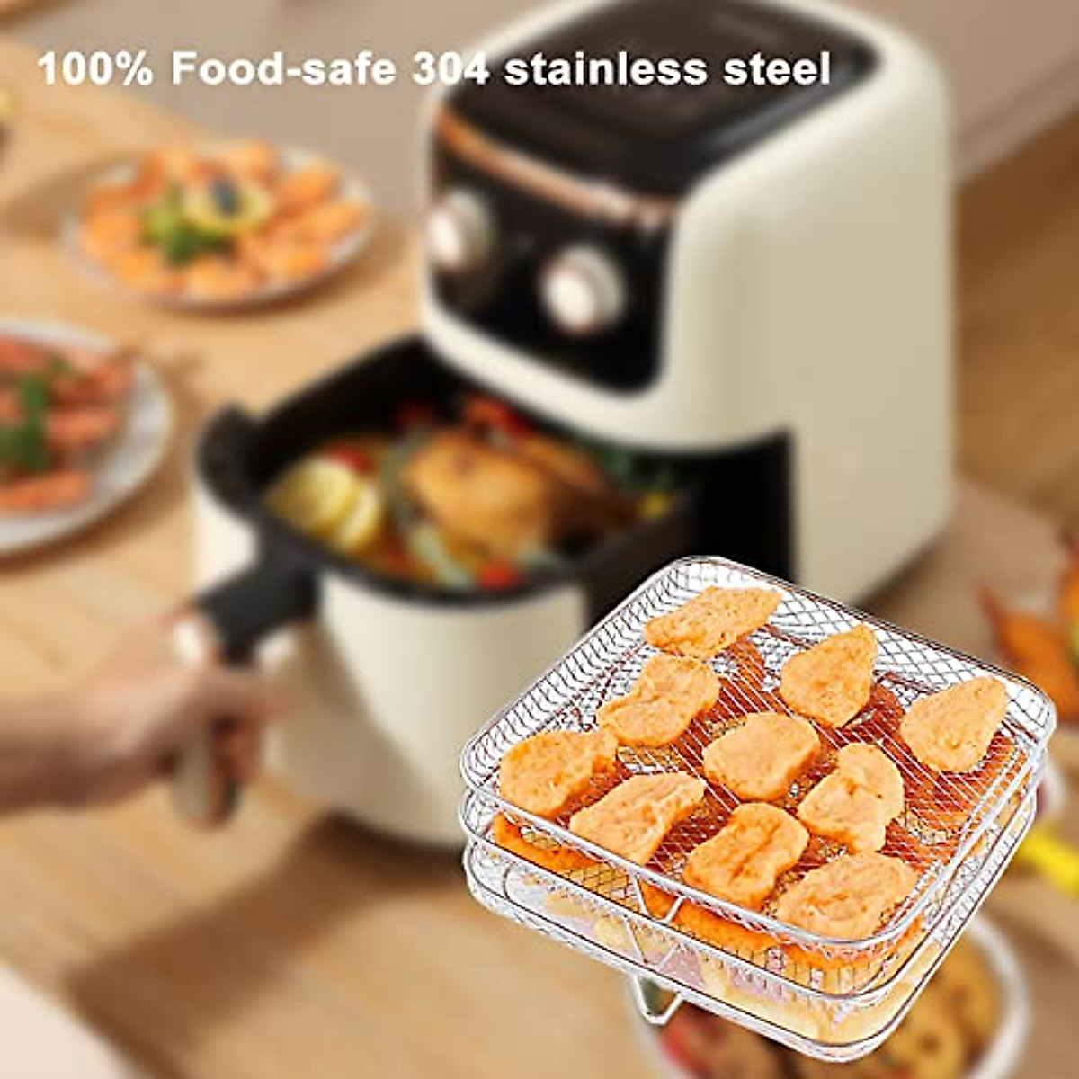 8 inch Square Air Fryer Rack, Set of 3, Stackable Multi-Layer Stainless Steel Dehydrator Rack, Square Air Fryer Accessories for Cosori, Instant Vortex, Nuwave Air Fryer