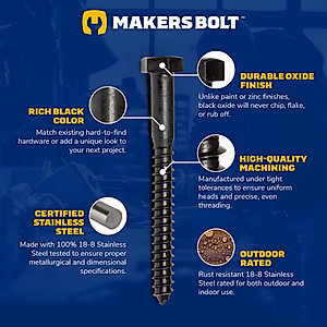 Stainless Steel Black Lag Bolts 5/16" x 2-1/2" Hex Lag Screws (10 pcs) 18-8 Stainless Black Oxidized in USA