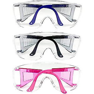 XII WY 3 Pack of Safety Glasses (3 Pairs in 3 Colors) Anti-Fog Crystal Clear Eye Protection Over Glasses Scratch Resistant lab Safety Construction Work CE EN 166 Certified