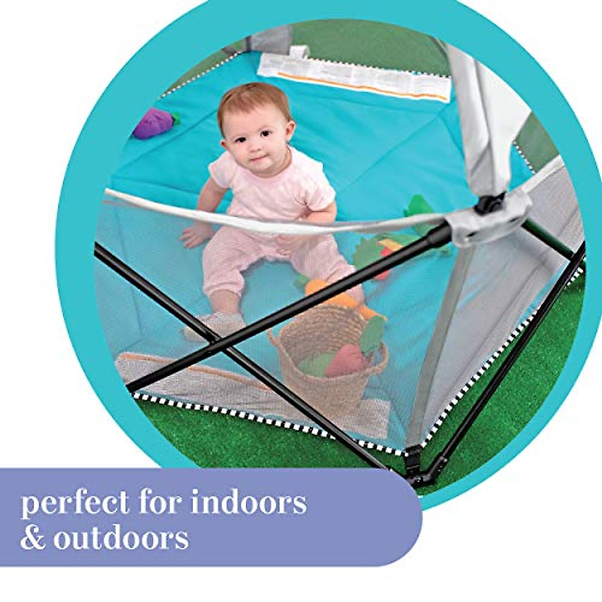 Summer Pop ‘n Play SE Hex Playard, 6-Sided, Sweet Life Edition, Aqua Sugar Color – Full Coverage Play Pen for Indoor and Outdoor Use - Fast, Easy and Compact Fold Aqua Sugar