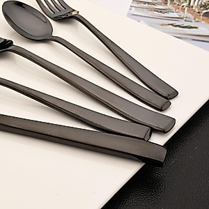 Snplowum 20-piece Black Cutlery Set, 18/10 Stianless Steel Silverware Heavy Duty Tableware Set Include Dinner Knife/Fork/Spoon, Service For 4, Mirror Polish