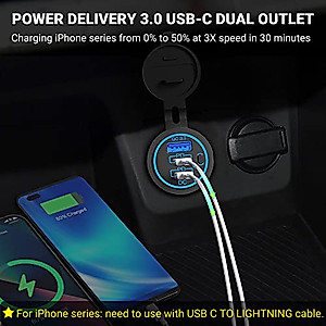 USB C Car Charger Socket 12V USB Outlet 2 Pack – Ouffun Newest 58W RV USB Outlet Dual 20W PD USB-C and 18W QC3.0 Car USB Port with Button Switch Waterproof for Car RV Boat Marine Truck Motorcycle ect