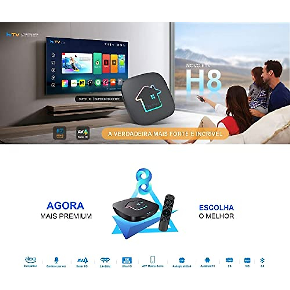 2023 Newest H8 HTV8, HTV 7 Updated Box IPTV Brazil More Videos 8K HDR Image Android 11 HDMI 2.0 LAN Multi-Media