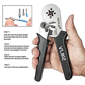Ferrule Crimping Tool, VLIKE Wire Crimper Pliers with 1200 Terminal Ferrules Connector Sleeves for Stripper Wiring Projects