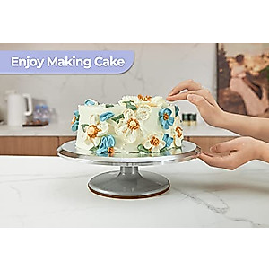 Cake Turntable, Ohuhu Aluminium 12'' Cake Decorating Kit Supplies Rotating Cake Stand Revolving Spinner Table Baking Kits with 2 Icing Spatula 3 Comb Icing Smoother Professional Lazy Susan Decor Gift