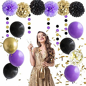 ANSOMO Black Purple and Gold Happy Birthday Party Decorations Balloons Décor Supplies Women Men Boys Girls 16th 20th 25th 30th 35th 40th 45th 50th 60th 70th