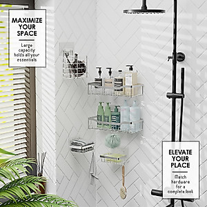 Clara Clark Shower Caddy Adhesive Shower Organizer, Shower Shelf Caddy for Bathroom Storage & Home Decor, Large Capacity Shower Rack Storage, Rustproof Shower Shelves, Stainless Steel Shower Caddies