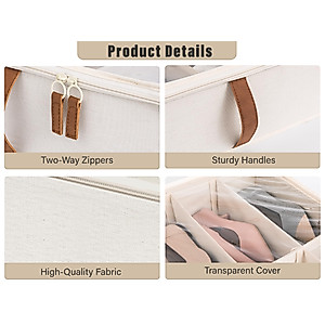 StorageWorks Under Bed Shoe Storage Organizer, Underbed Shoes Container with Adjustable Dividers, Shoe Storage Basket with Cover, Beige, 2-Pack, Space-Saving Shoe Box Fits up to 24 Pairs