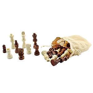 Attatoy Complete Wooden Chess Pieces (32 Pieces), Wooden Replacement Chess Figures with Kings, Queens, Castles, Knights & Pawns