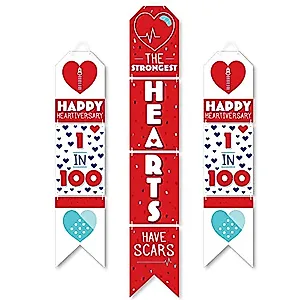 Big Dot of Happiness Happy Heartiversary - Hanging Vertical Paper Door Banners - CHD Awareness Wall Decoration Kit - Indoor Door Decor